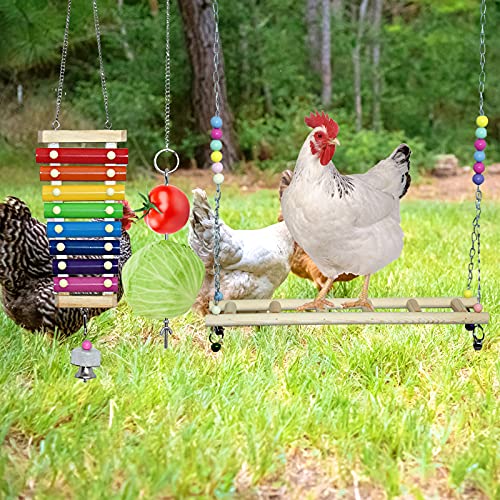 WDSHCR Chicken Toys Chicken Xylophone Toys for Hens, Chicken Swing Ladder Toys and Vegetable Hanging Feeder for Chicken Coop 3 Packs (A)