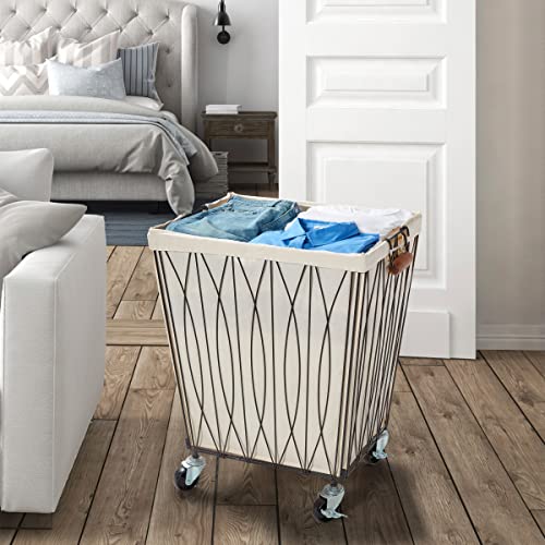 Artesa Verona Rolling Laundry Hamper Cart with Removable Canvas Bag, White and Black Large