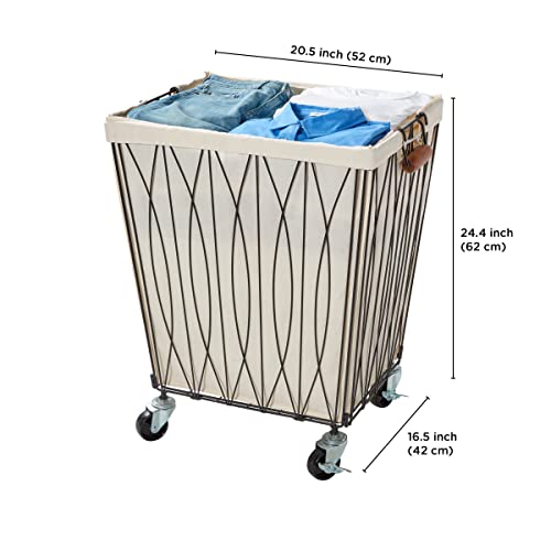 Artesa Verona Rolling Laundry Hamper Cart with Removable Canvas Bag, White and Black Large