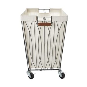 Artesa Verona Rolling Laundry Hamper Cart with Removable Canvas Bag, White and Black Large