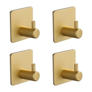 xuanhey adhesive hooks gold bathroom towel hooks 4 pack shower hooks heavy duty space aluminium kitchen hooks self adhesive wall hooks for bathroom office kitchen bedroom rustproof waterproof (gold)