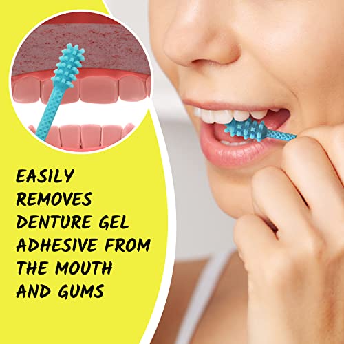 Denture Dart V3 Hard Plastic Denture Brush - Denture Gel Adhesive Remover - Remove Denture Gel Adhesive & Glue from Mouth & Gums, Oral Hygiene Product, Scraper w/Textured Grip and Rigid Bristles