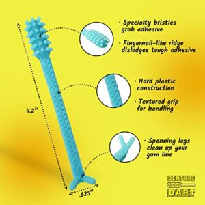 Denture Dart V3 Hard Plastic Denture Brush - Denture Gel Adhesive Remover - Remove Denture Gel Adhesive & Glue from Mouth & Gums, Oral Hygiene Product, Scraper w/Textured Grip and Rigid Bristles