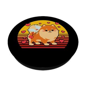 Valentines Day Cute Dog Pomeranian Puppy Dog Cupid Retro PopSockets Swappable PopGrip