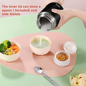 MultiOutools Vacuum insulated food jars with carry handle , stainless steel soup thermos for hot/cold food, Food containers with foldable spoon for Camping