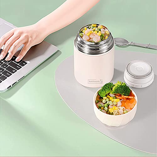 MultiOutools Vacuum insulated food jars with carry handle , stainless steel soup thermos for hot/cold food, Food containers with foldable spoon for Camping