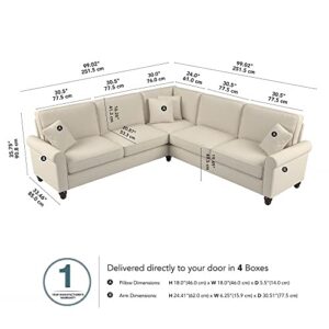 Bush Furniture Hudson L Shaped Sectional Couch, 99W, Cream Herringbone