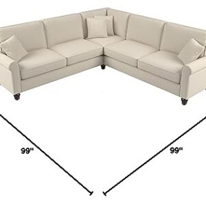 Bush Furniture Hudson L Shaped Sectional Couch, 99W, Cream Herringbone