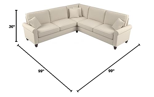 Bush Furniture Hudson L Shaped Sectional Couch, 99W, Cream Herringbone