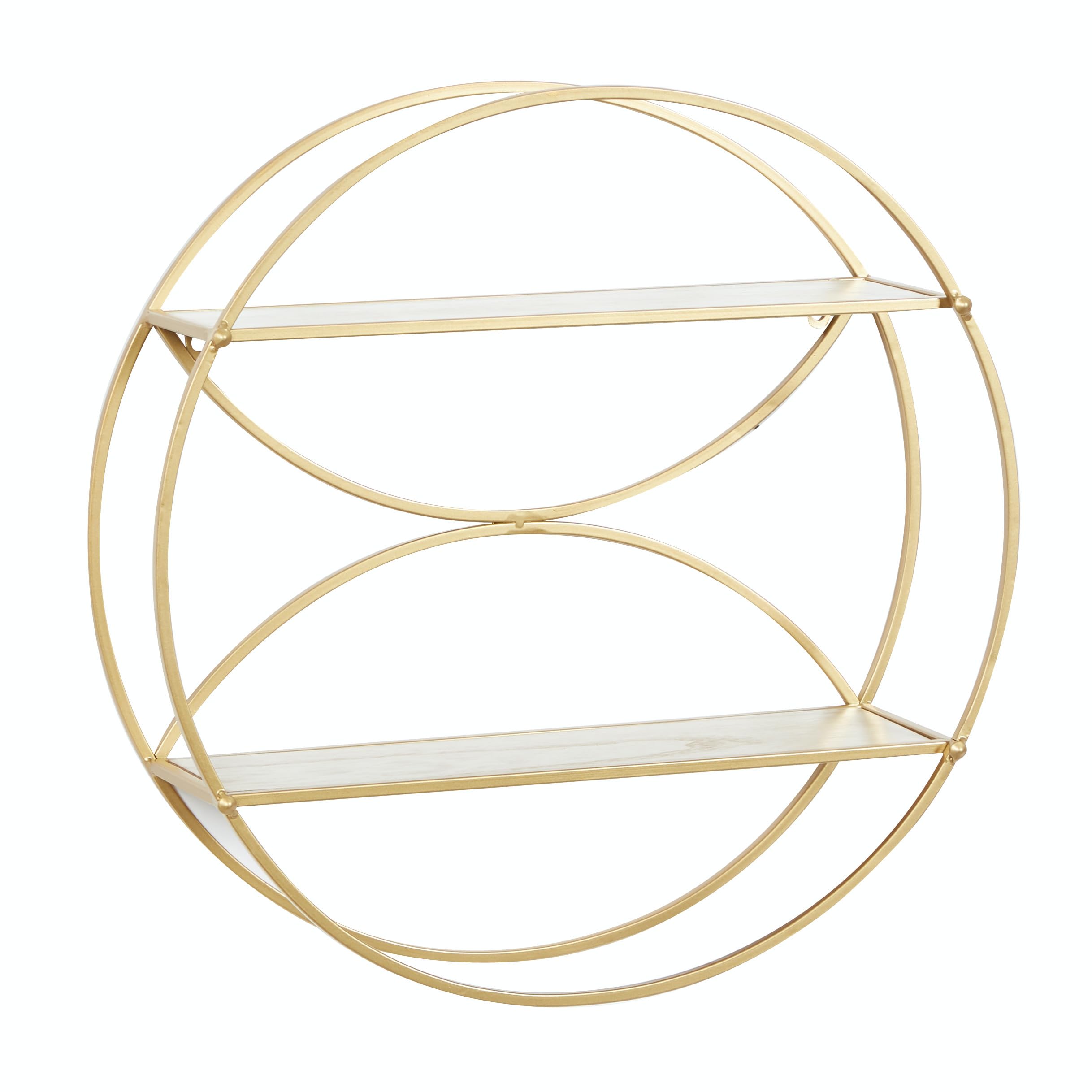 CosmoLiving by Cosmopolitan Metal Round 2 Shelf Wall Shelf, 22" x 7" x 22", Gold