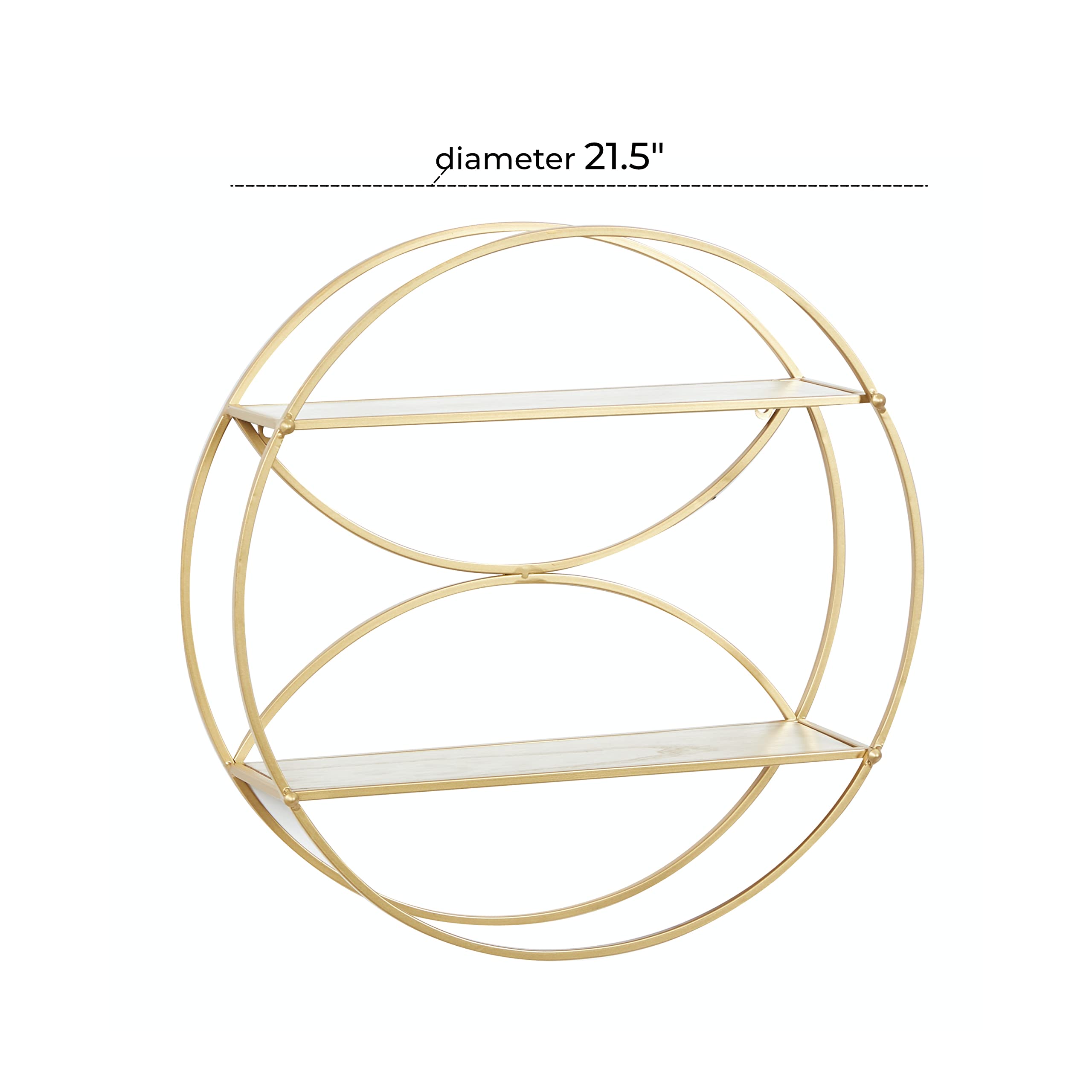 CosmoLiving by Cosmopolitan Metal Round 2 Shelf Wall Shelf, 22" x 7" x 22", Gold