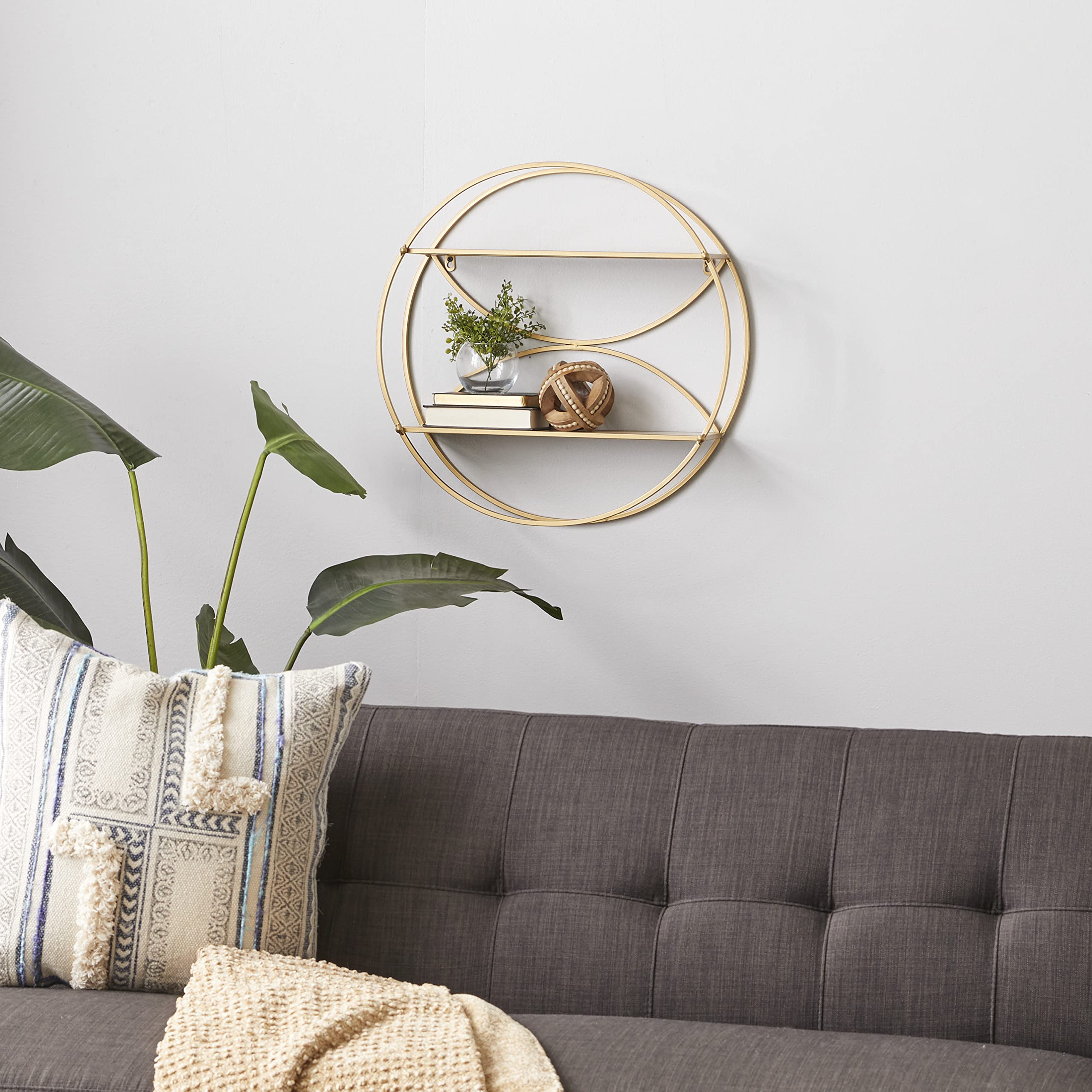 CosmoLiving by Cosmopolitan Metal Round 2 Shelf Wall Shelf, 22" x 7" x 22", Gold