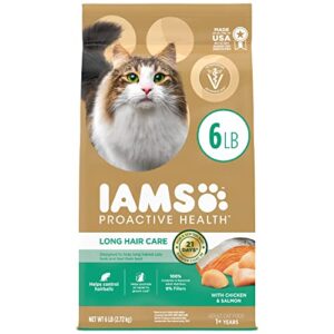 iams proactive health long hair care adult dry cat food with real chicken, 6 lb. bag