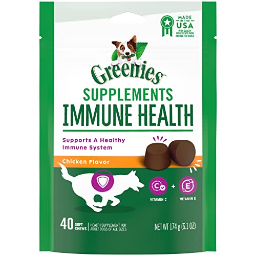 Greenies Immune Health Dog Supplements with an Antioxidant Blend of Vitamin C and E, 40-Count Chicken-Flavor Soft Chews for Adult Dogs