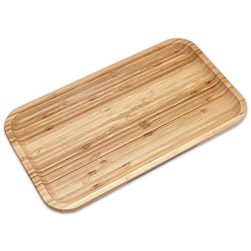 Bam&Boo Natural Bamboo Serving Tray Minimalist Rectangular — Food, Storage, Decor for Breakfast, Parties, Weddings, Picnics (12.5" x 7")