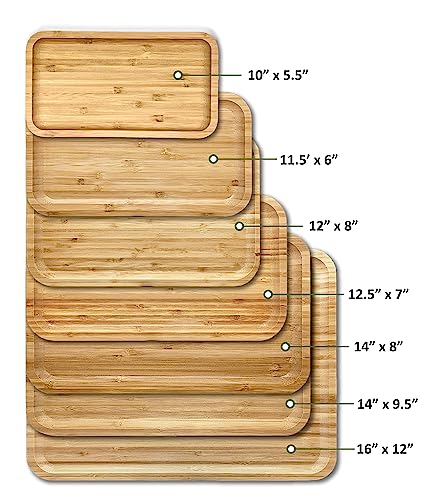 Bam&Boo Natural Bamboo Serving Tray Minimalist Rectangular — Food, Storage, Decor for Breakfast, Parties, Weddings, Picnics (12.5" x 7")