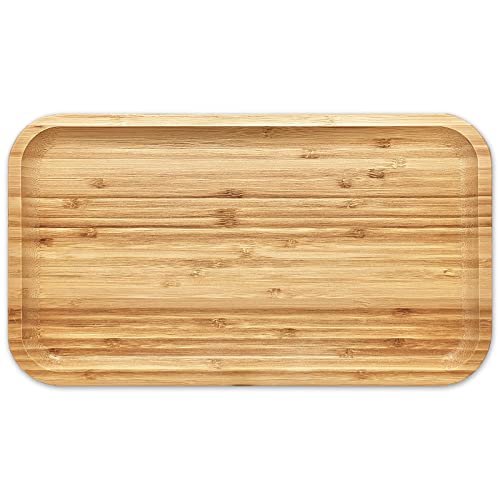 Bam&Boo Natural Bamboo Serving Tray Minimalist Rectangular — Food, Storage, Decor for Breakfast, Parties, Weddings, Picnics (12.5" x 7")