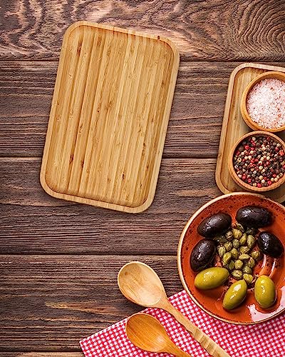 Bam&Boo Natural Bamboo Serving Tray Minimalist Rectangular — Food, Storage, Decor for Breakfast, Parties, Weddings, Picnics (12.5" x 7")