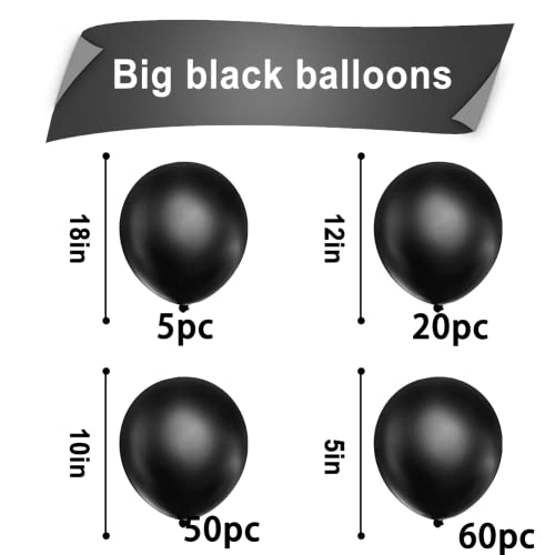 DUILE 135PCS Matte Black Balloon Arch Garland Kit Black Balloons Different Size for Party Decorations Wedding Graduation Mens Birthday Party Anniversary Gender Reveal Shower Decor