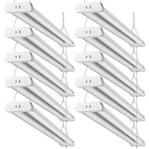 oooled 10 pack led shop light 4ft, 42w 4800lm 5000k daylight linkable led shop light, plug in shop light with pull chain (on/off), 4 foot led shop lights for workshop, garage, shop