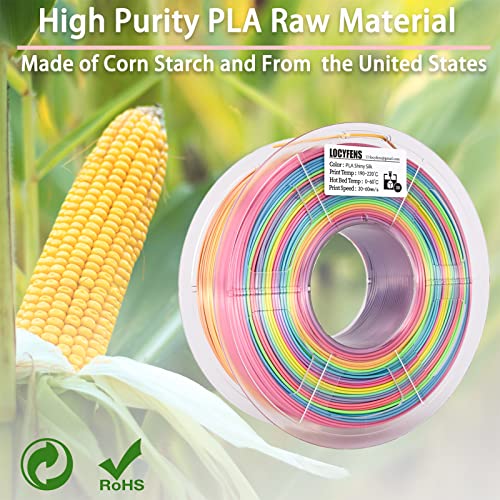 LOCYFENS Silk PLA Filament Multicolor, 3D Printer Filament Rainbow PLA Filament 1.75mm +/- 0.02mm, 3D Printing Filament 1kg/2.2lbs