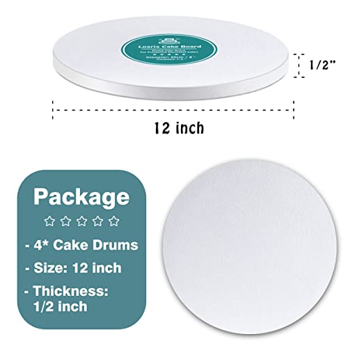 White Cake Drums Round 12 Inch Cake Boards with 1/2-Inch Thick Smooth Edges for Multi Tiered Birthday Wedding Party Cakes Drum Board