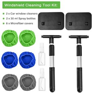 2 Sets Windshield Cleaner Car Window Cleaner Auto Window Cleaning Tool with Detachable Handle 6 Microfiber Pads and 2 Spray Bottles for Car Interior Car Cleanser Brush Car Cleaning Kit