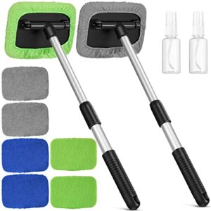 2 sets windshield cleaner car window cleaner auto window cleaning tool with detachable handle 6 microfiber pads and 2 spray bottles for car interior car cleanser brush car cleaning kit