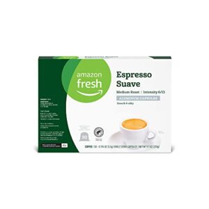 Amazon Fresh Espresso Suave Medium Roast Aluminum Capsules, Compatible with Nespresso Original Brewers, Intensity 6/13, 50 Count (5 Packs of 10)