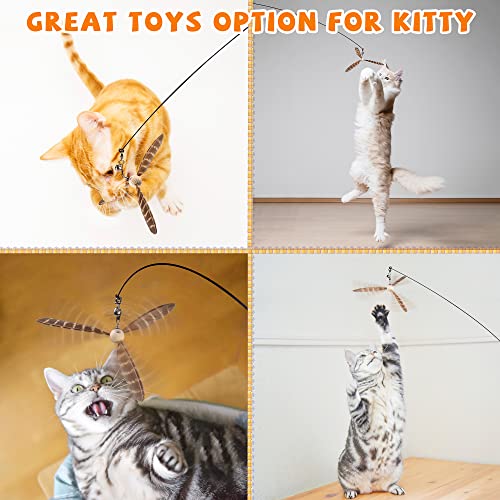 JXFUKAL Cat Wand Toys, Interactive Cat Toys with 3 Feather Refills, 29'' Flexible Steel Wire, Sturdy Wood Handle & Bell for Kitty Kitten, Cat Toys for Indoor Cats Cat Teaser Cat String Toy