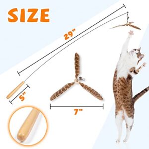 JXFUKAL Cat Wand Toys, Interactive Cat Toys with 3 Feather Refills, 29'' Flexible Steel Wire, Sturdy Wood Handle & Bell for Kitty Kitten, Cat Toys for Indoor Cats Cat Teaser Cat String Toy