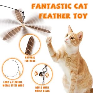 JXFUKAL Cat Wand Toys, Interactive Cat Toys with 3 Feather Refills, 29'' Flexible Steel Wire, Sturdy Wood Handle & Bell for Kitty Kitten, Cat Toys for Indoor Cats Cat Teaser Cat String Toy