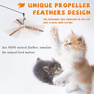 JXFUKAL Cat Wand Toys, Interactive Cat Toys with 3 Feather Refills, 29'' Flexible Steel Wire, Sturdy Wood Handle & Bell for Kitty Kitten, Cat Toys for Indoor Cats Cat Teaser Cat String Toy