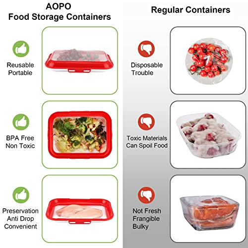 AOPO Food Storage Containers, 3 Pack Reusable Food Preservation Trays, Food Grade TPU Plastic Wrap, BPA Free, With Food Labels, Food Containers for Kitchen Pantry Organization and Storage, Red