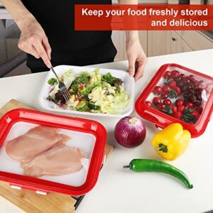 AOPO Food Storage Containers, 3 Pack Reusable Food Preservation Trays, Food Grade TPU Plastic Wrap, BPA Free, With Food Labels, Food Containers for Kitchen Pantry Organization and Storage, Red