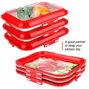 AOPO Food Storage Containers, 3 Pack Reusable Food Preservation Trays, Food Grade TPU Plastic Wrap, BPA Free, With Food Labels, Food Containers for Kitchen Pantry Organization and Storage, Red