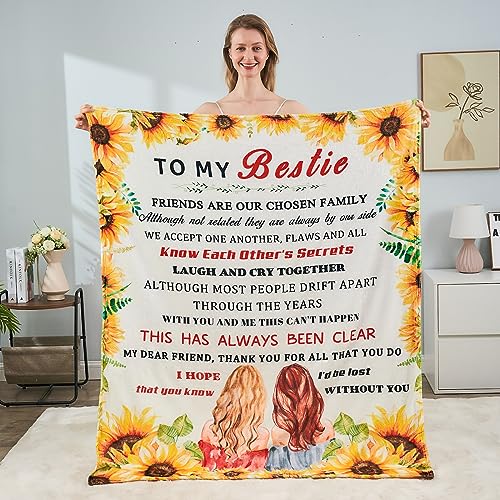 to My Bestie Blanket for Women Ultra Soft Flannel Throw Blanket for Sister Girls BFF for Sofa Bed Friendship Gift for Friends Birthday Anniversary 50 x 60 Inch