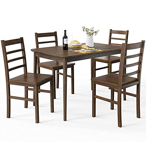 Giantex 5 Pieces Dining Table Set, Wooden Kitchen Table Set for 4, Farmhouse Table with 4 Chairs, Sturdy Construction & Easy Assembly, Modern Table and Chairs Set for Dining Room, Living Room, Kitchen