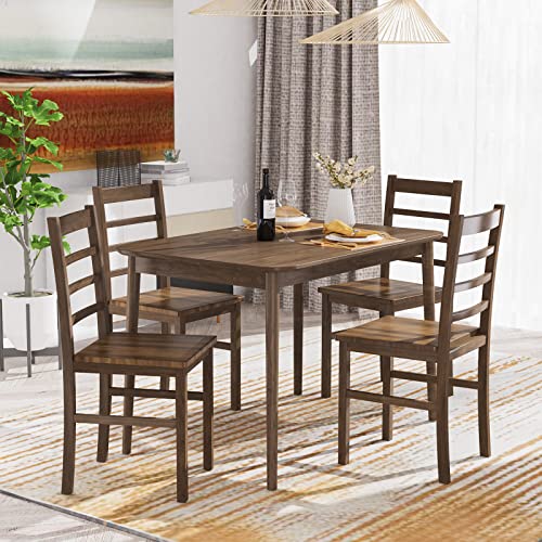 Giantex 5 Pieces Dining Table Set, Wooden Kitchen Table Set for 4, Farmhouse Table with 4 Chairs, Sturdy Construction & Easy Assembly, Modern Table and Chairs Set for Dining Room, Living Room, Kitchen