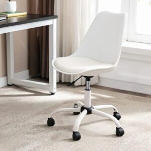 hyfirm home office desk chair with wheels, swivel rolling study task chair for teens students, armless modern computer chair for dorm/bedroom/living room/small spaces with padded seat, white