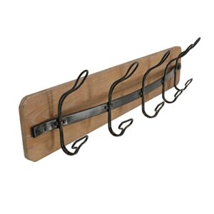 The Urban Port 26-Inch Rustic Wood Indoor Outdoor 5 Wall Hooks, Brown