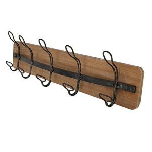 The Urban Port 26-Inch Rustic Wood Indoor Outdoor 5 Wall Hooks, Brown