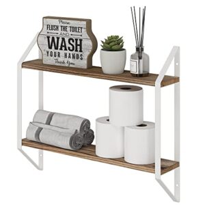 wallniture ponza 2-tier 24" floating shelf for wall storage bathroom shelves over toilet, kitchen organization, kids room bookshelves, living room decor burnt finish