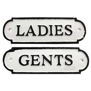 auldhome restroom door signs: ladies and gents; set of 2 cast iron public bathroom signs for men/women