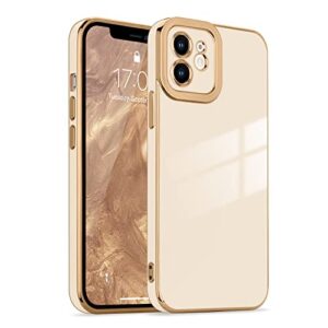 lafunda designed for iphone 12 case, luxury plating cases for women girls cute electroplated golden edge shockproof tpu bumper cover with silicone camera protective phone case for iphone 12 white