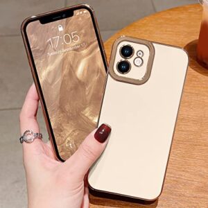 Lafunda Designed for iPhone 12 Case, Luxury Plating Cases for Women Girls Cute Electroplated Golden Edge Shockproof TPU Bumper Cover with Silicone Camera Protective Phone Case for iPhone 12 White