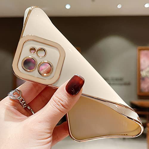 Lafunda Designed for iPhone 12 Case, Luxury Plating Cases for Women Girls Cute Electroplated Golden Edge Shockproof TPU Bumper Cover with Silicone Camera Protective Phone Case for iPhone 12 White