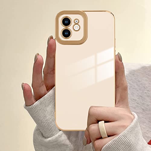 Lafunda Designed for iPhone 12 Case, Luxury Plating Cases for Women Girls Cute Electroplated Golden Edge Shockproof TPU Bumper Cover with Silicone Camera Protective Phone Case for iPhone 12 White