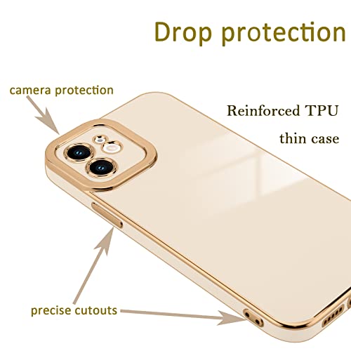 Lafunda Designed for iPhone 12 Case, Luxury Plating Cases for Women Girls Cute Electroplated Golden Edge Shockproof TPU Bumper Cover with Silicone Camera Protective Phone Case for iPhone 12 White