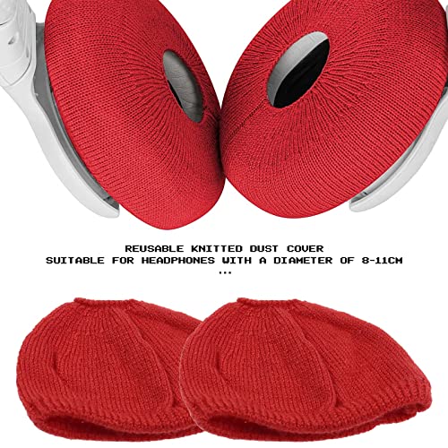 2 Pair Knit Fabric Washable Headphone Covers with Hole Earphone Covers Ear Pads Protector Stretchable Sanitary Earcup 8-11cm Headset Black&Red